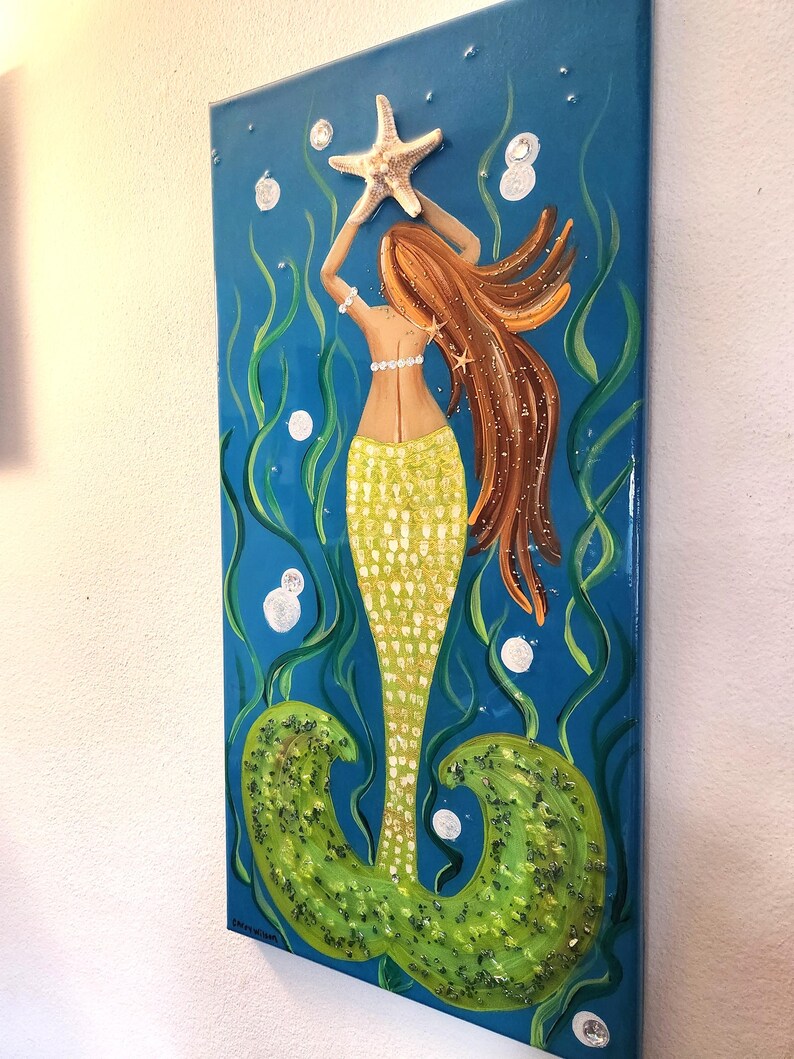 Mermaid Art, Painted Mermaid, Coastal Art, Ocean Art, Collector's Art ...