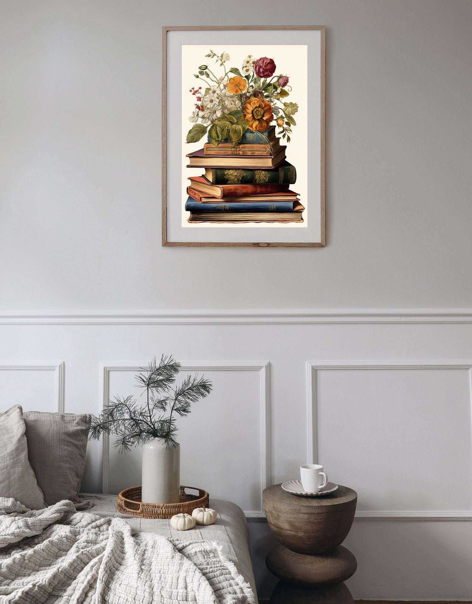 Botanical Vintage Book Stack Art Print - Reading Art Print - Etsy