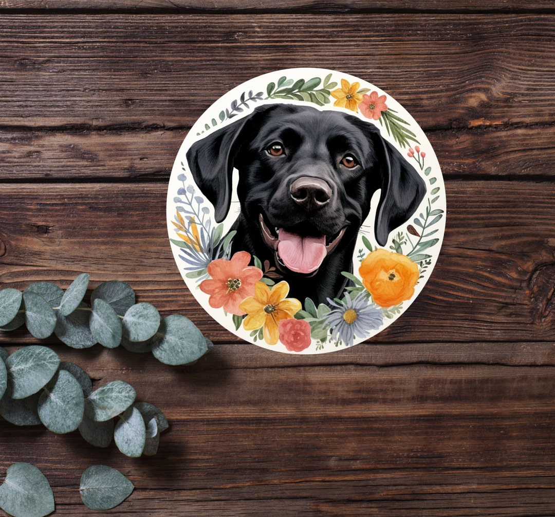Black Lab in a Floral Wreath - STICKER - 3x3" - Etsy