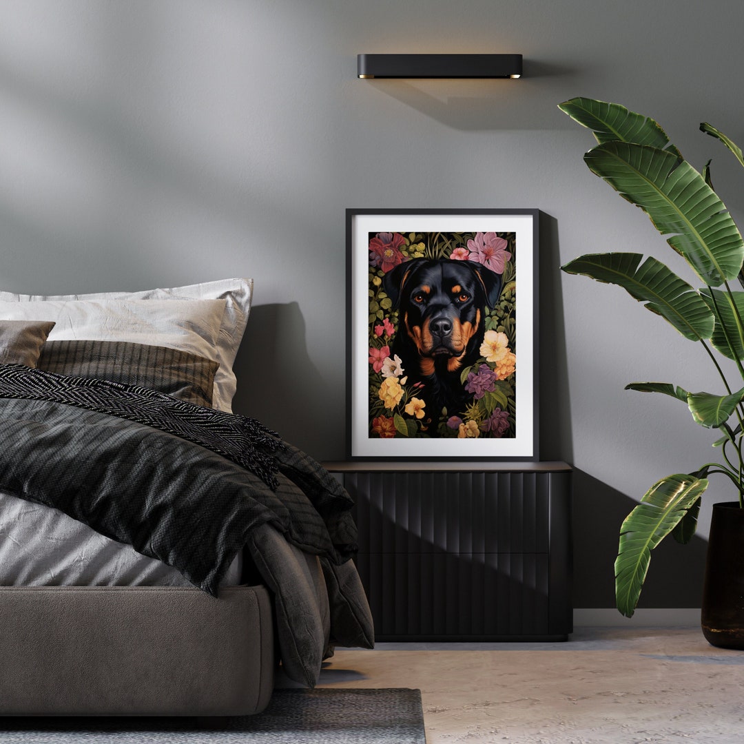 Botanical Rottweiler Art Print - Floral Rottweiler Art Print - Etsy