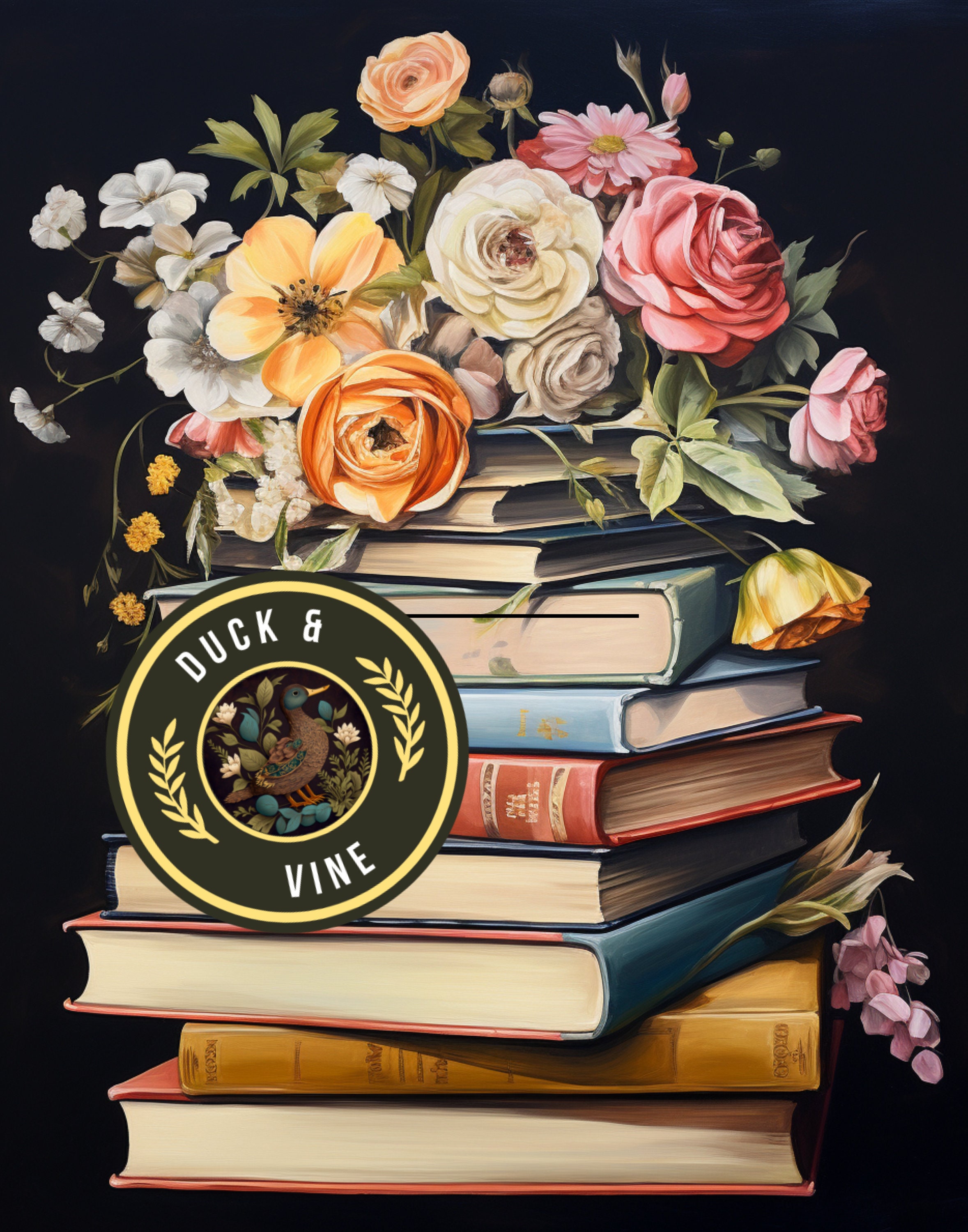 Botanical Vintage Book Stack Art Print - Reading Art Print - Etsy