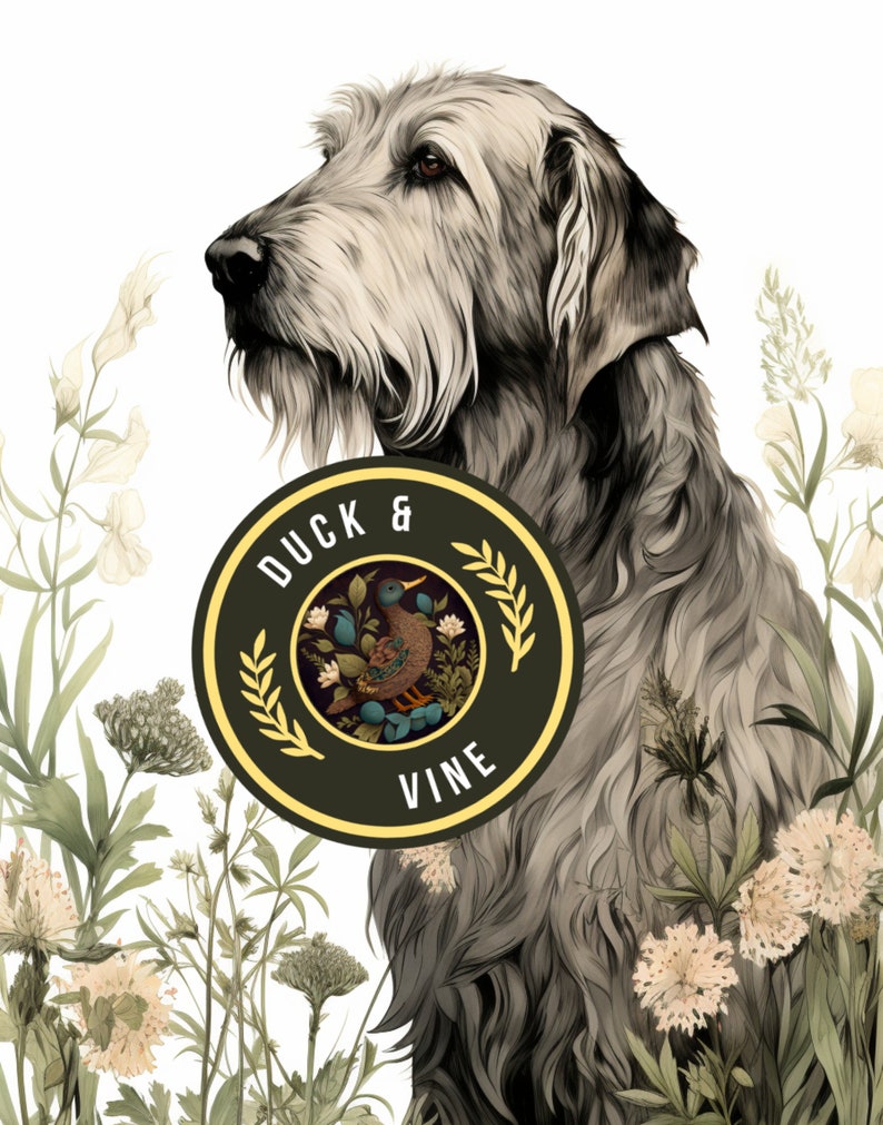 Botanical Wolfhound Art Print - Floral Irish Wolfhound Art Print - Etsy