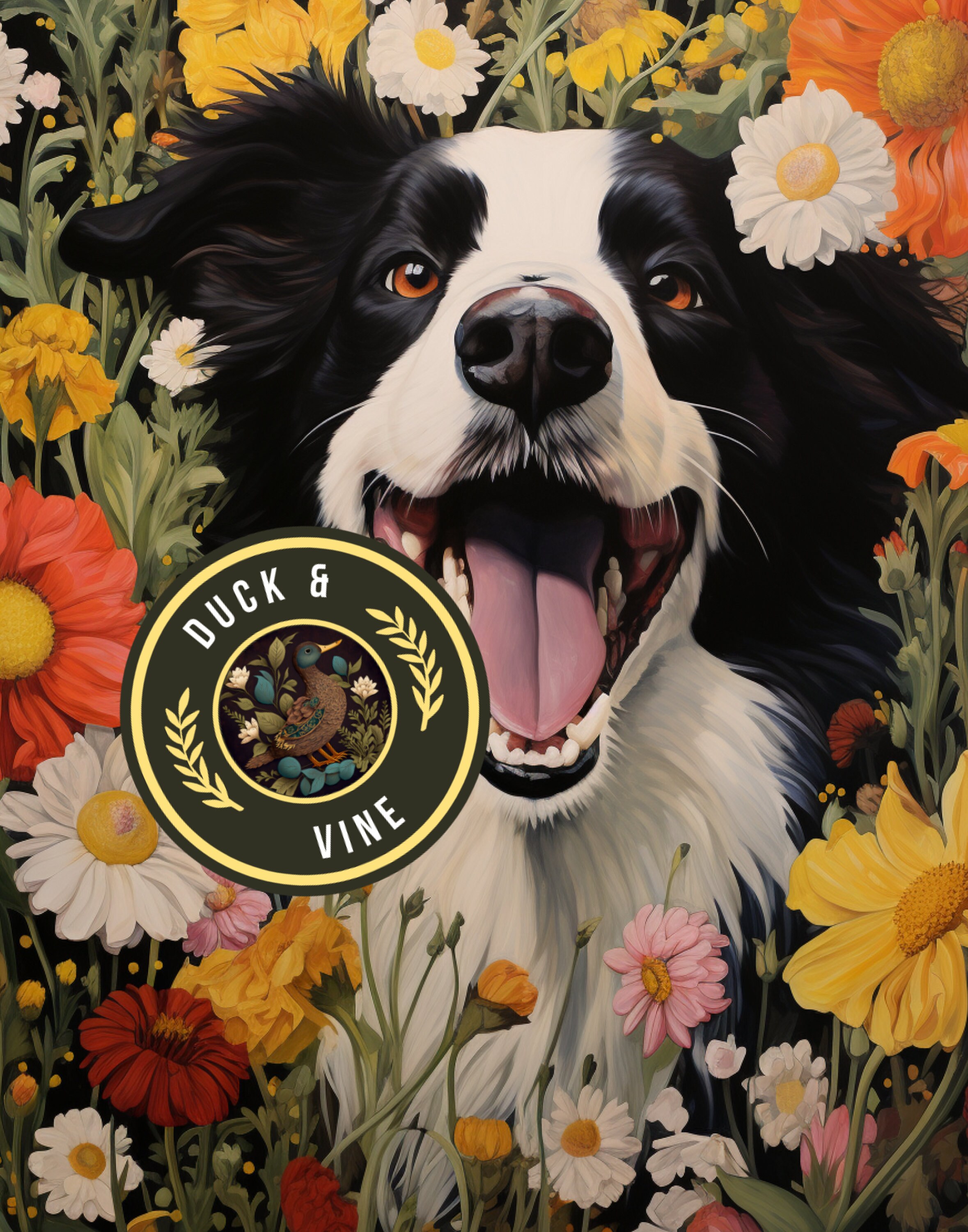 Botanical Border Colllie Art Print Floral Border Collie Art Print - Etsy