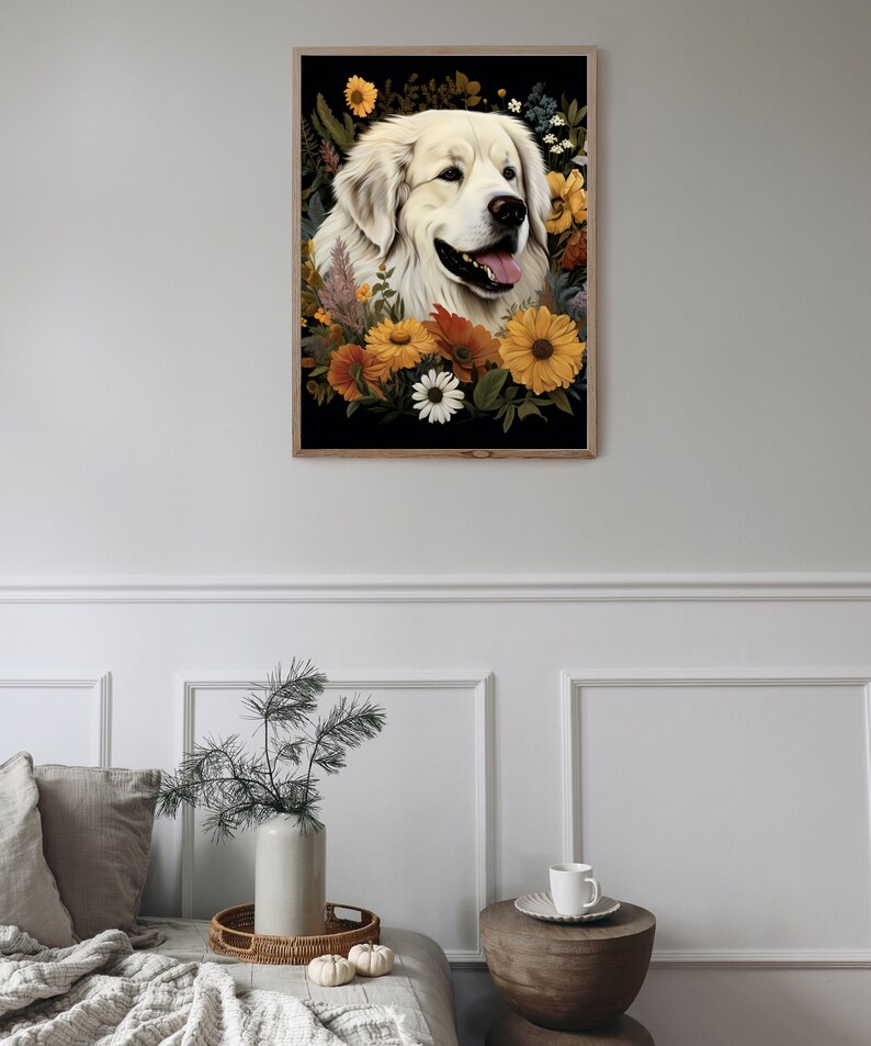 Botanical Great Pyrenees Art Print - Floral Great Pyrenees Art Print - Etsy