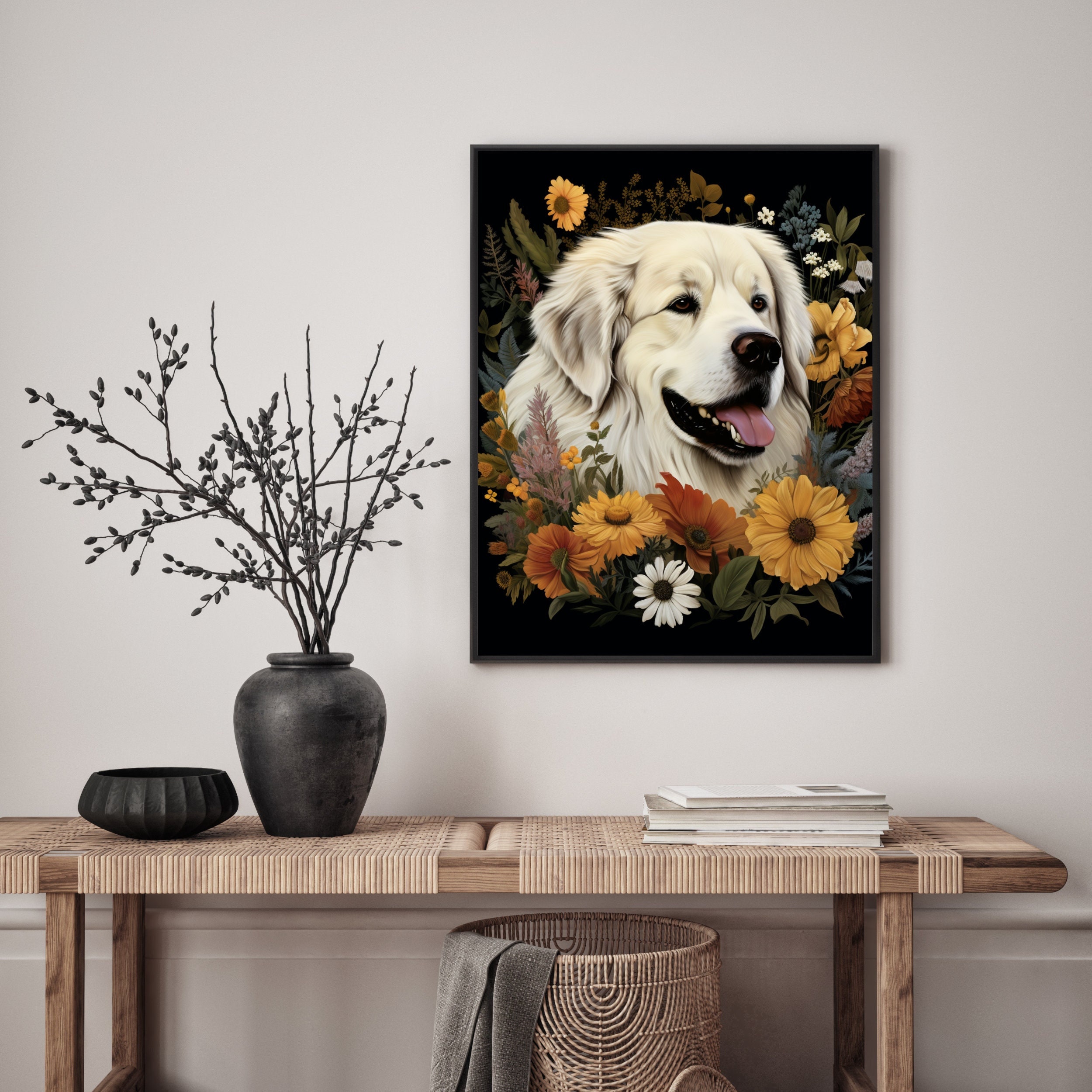 Botanical Great Pyrenees Art Print - Floral Great Pyrenees Art Print - Etsy