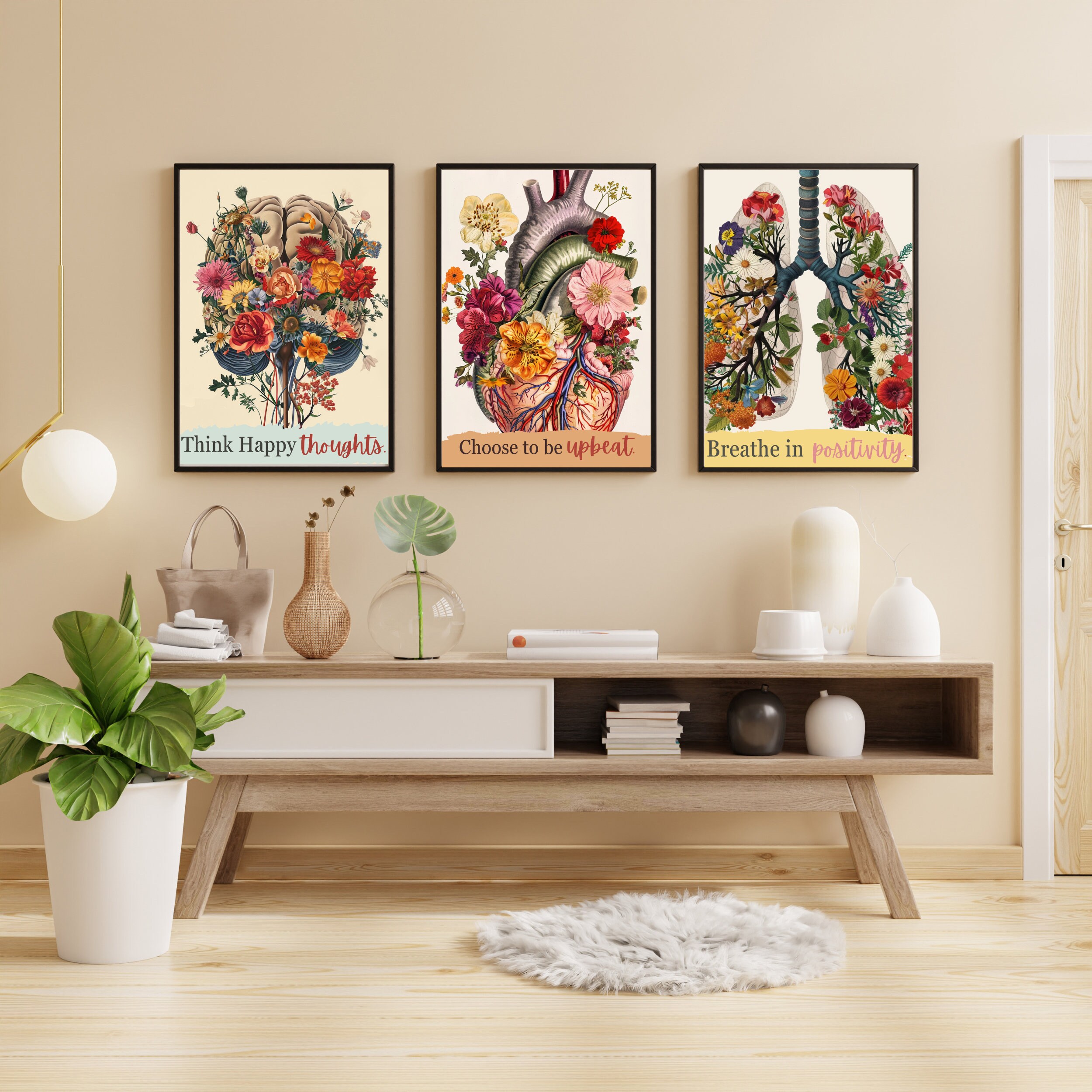 Set of 3 - Positive Mantra Floral Art Prints - Meditation Art Prints ...