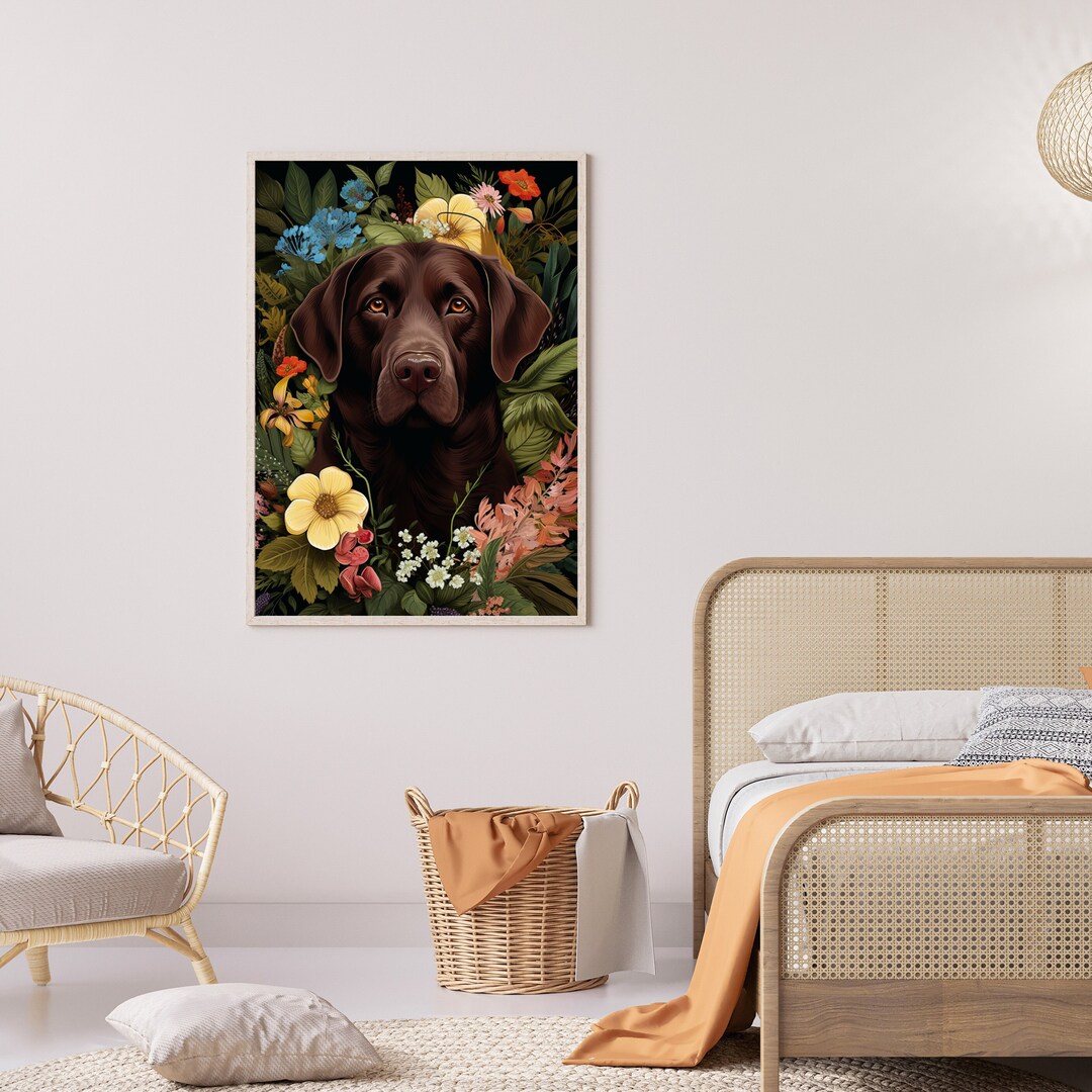 Botanical Chocolate Lab Art Print - Floral Brown Lab Art Print - Etsy