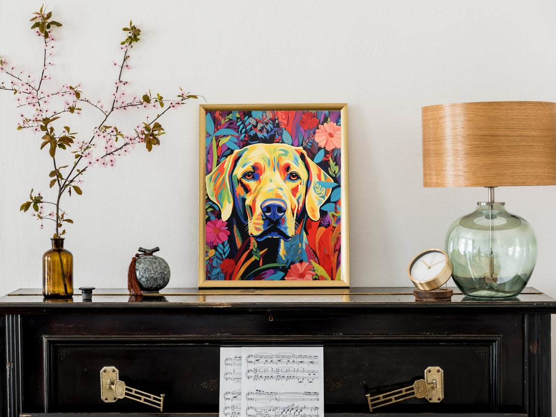 Retro Pop Style Yellow Lab Art Print - Colorful Floral Yellow Lab Art ...