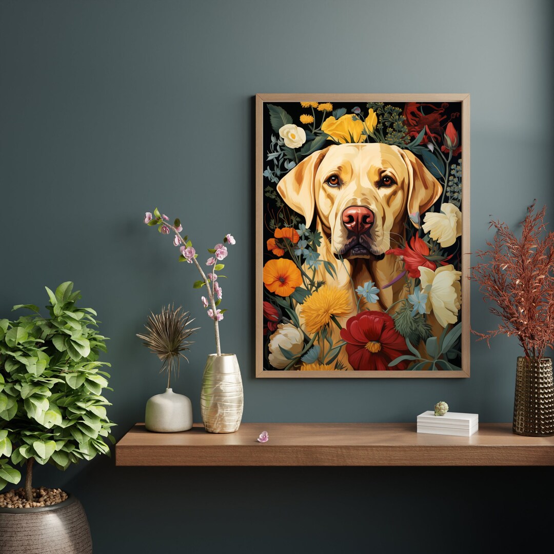 Botanical Yellow Lab Art Print - Floral Yellow Lab Art Print - Etsy
