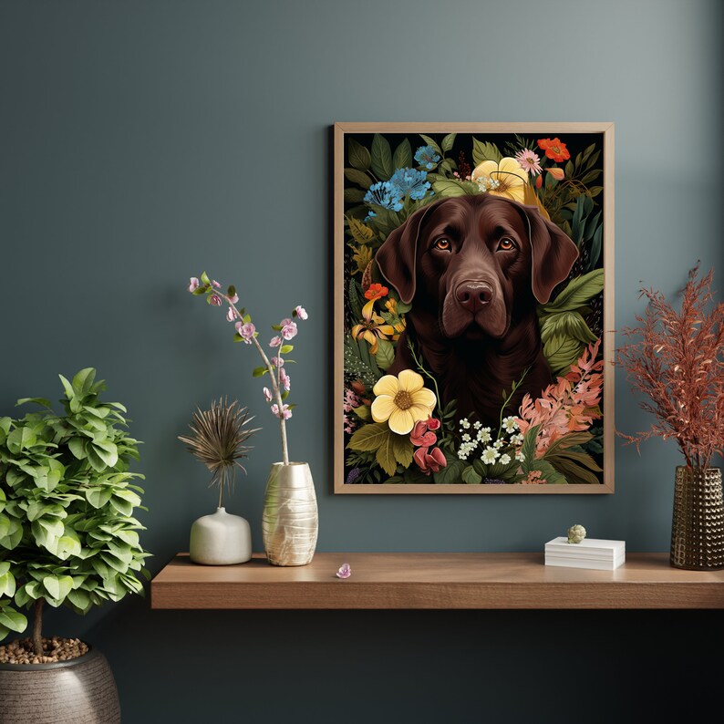 Botanical Chocolate Lab Art Print Floral Brown Lab Art Print - Etsy