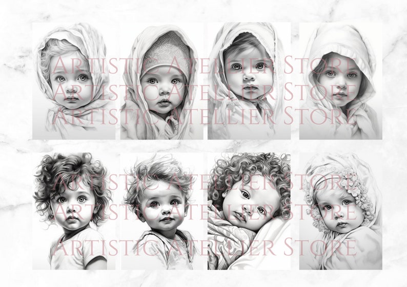 Babies - 20 Coloring Pages for Adults - Coloring Book Digital Print ...