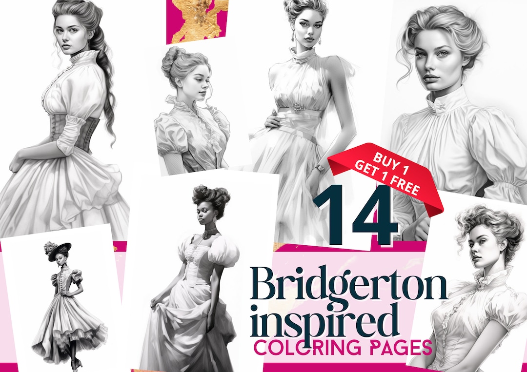 Bridgerton Inspired Girls - 19th Century - 14 Coloring Pages for Adults ...