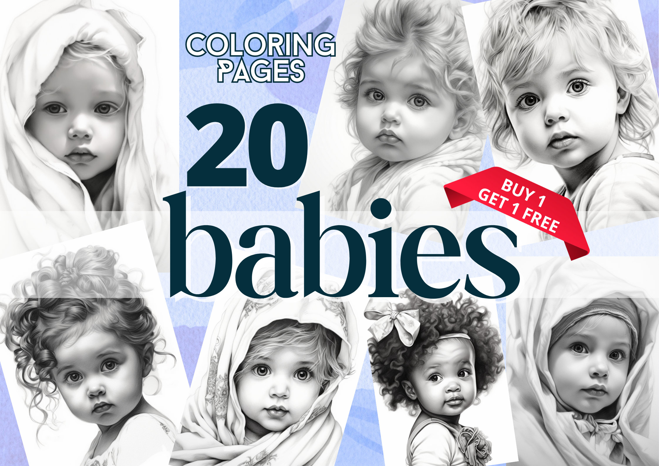 Babies 20 Coloring Pages for Adults Coloring Book Digital Print Baby ...