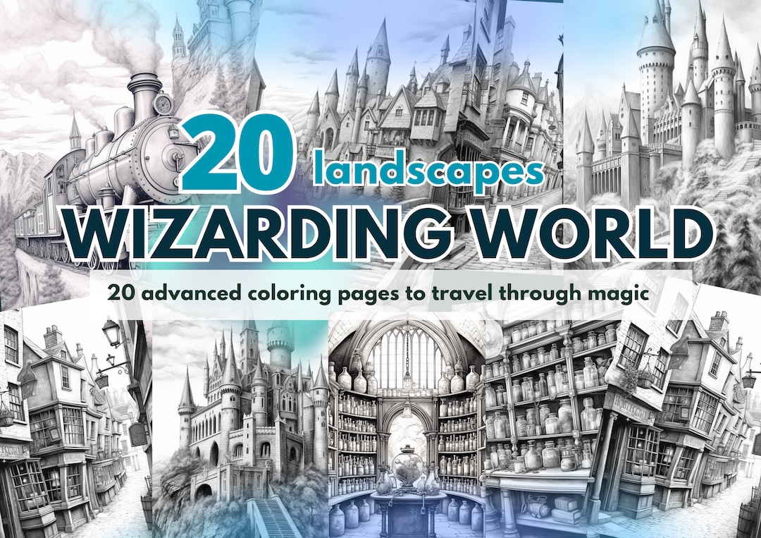 Magic School Landscapes - 20 Coloring Pages - Coloring Book - Digital ...