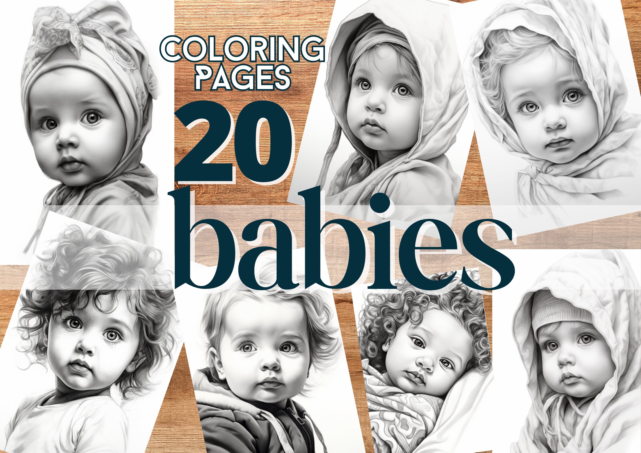 Babies - 20 Coloring Pages for Adults - Coloring Book Digital Print ...