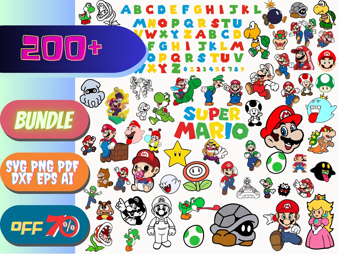200 Super Mario Svg BUNDLE mario svg files for cricut mario - Etsy España