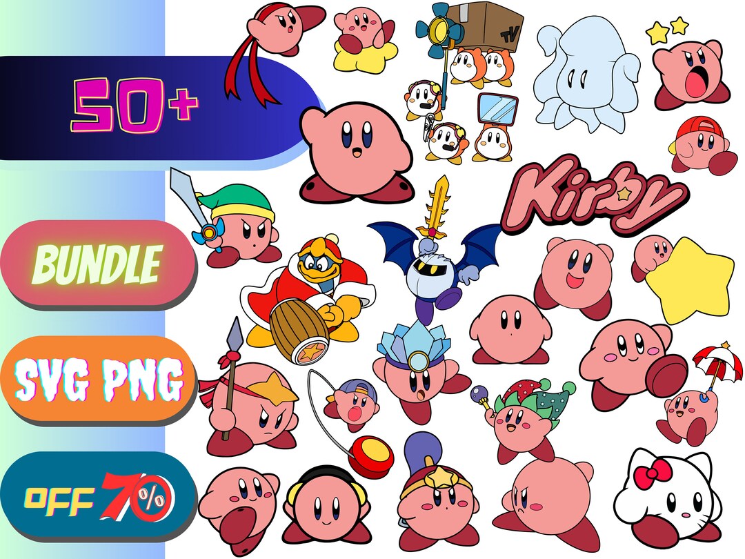 Kirby Cartoon Chracters Svg/ Png Bundle Birthday Party / - Etsy