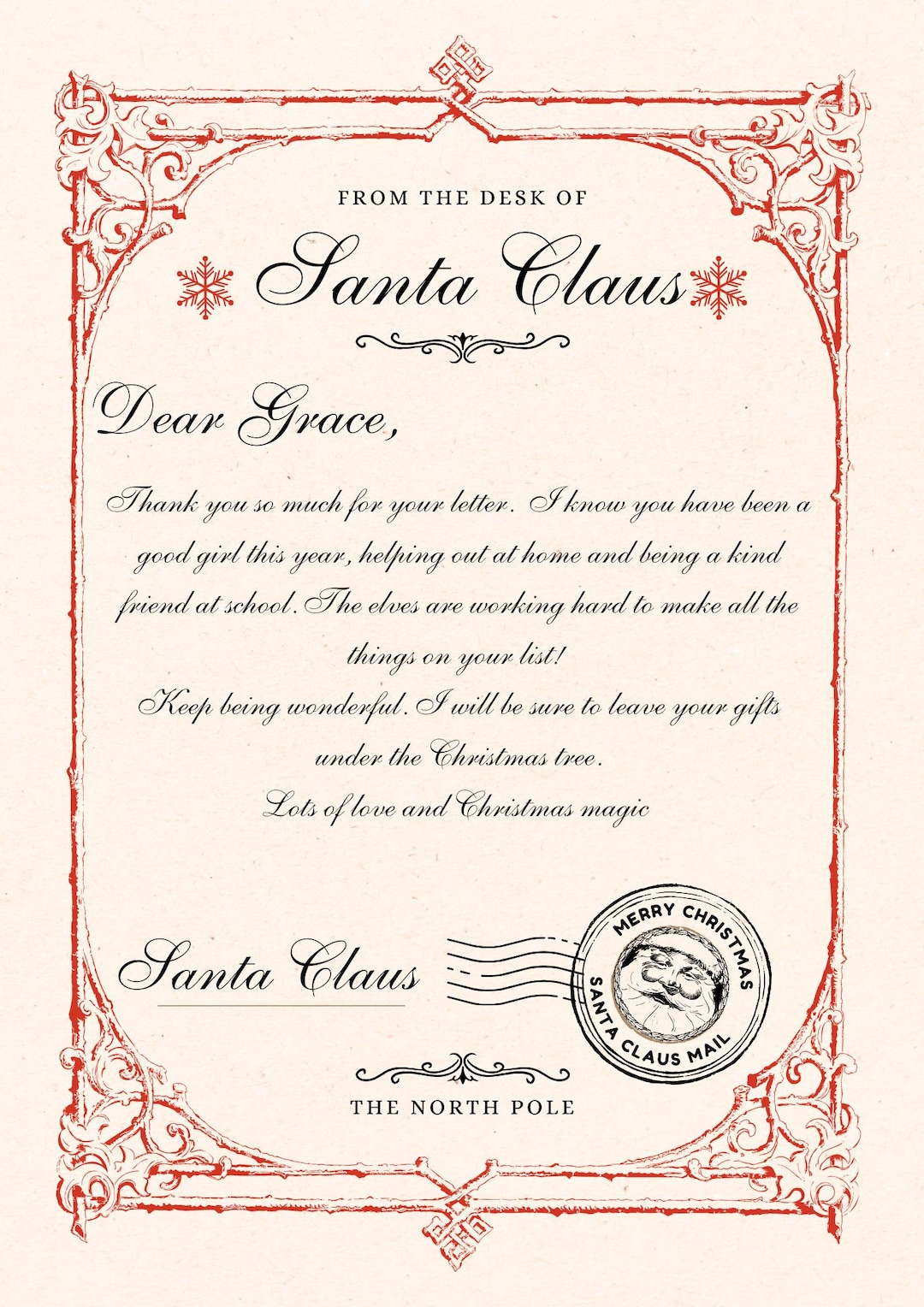 Personalised Letter From Santa - Etsy