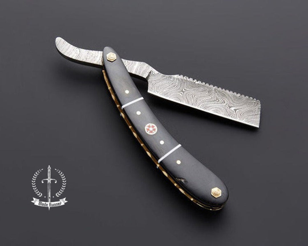 Straight Razor Horn Damascus Cut Throat Razor for Father/grandfather ...