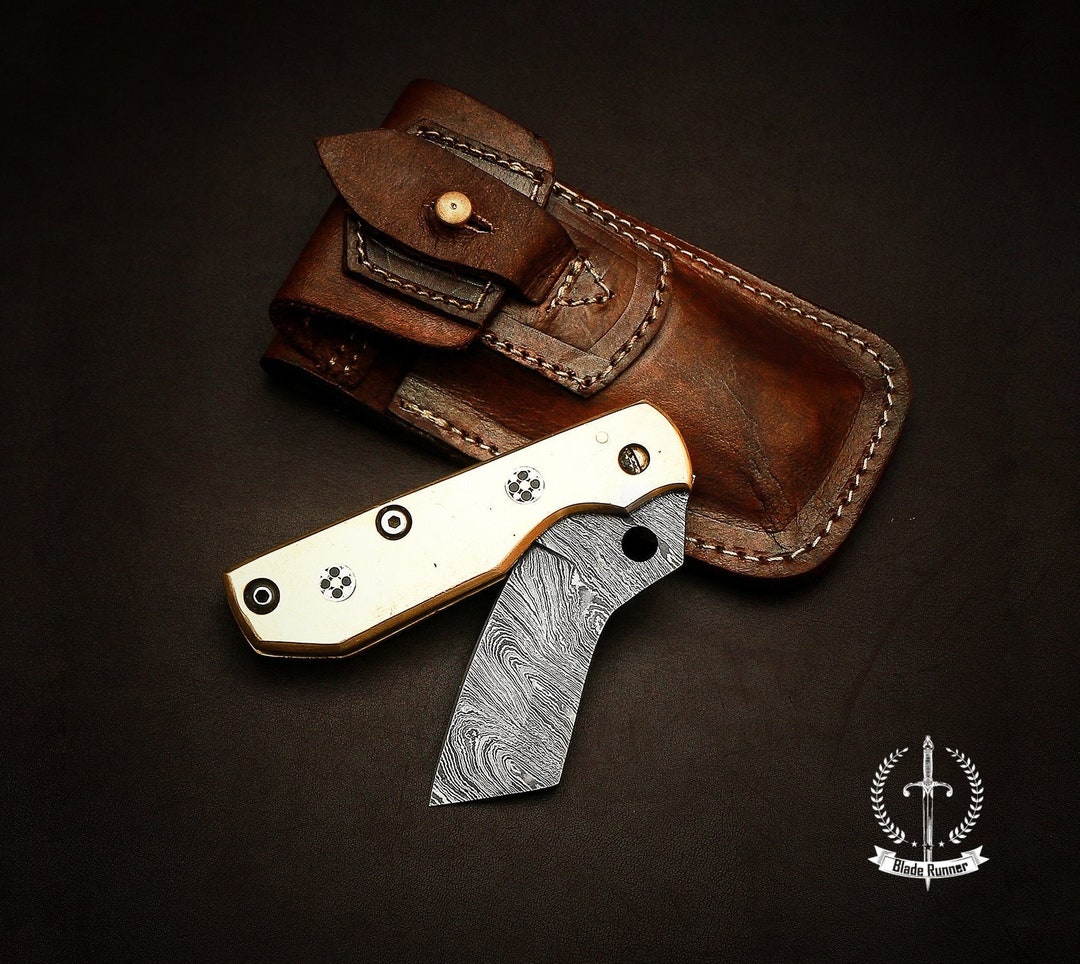 Damascus Steel Pocket Knife, Handmade Folding Knife Gift for Boyfriend ...