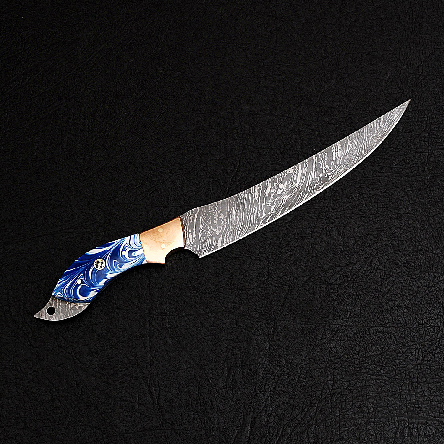 Damascus Fillet Knife Acrylic Handle With Mosaic Pin & Lanyard - Etsy