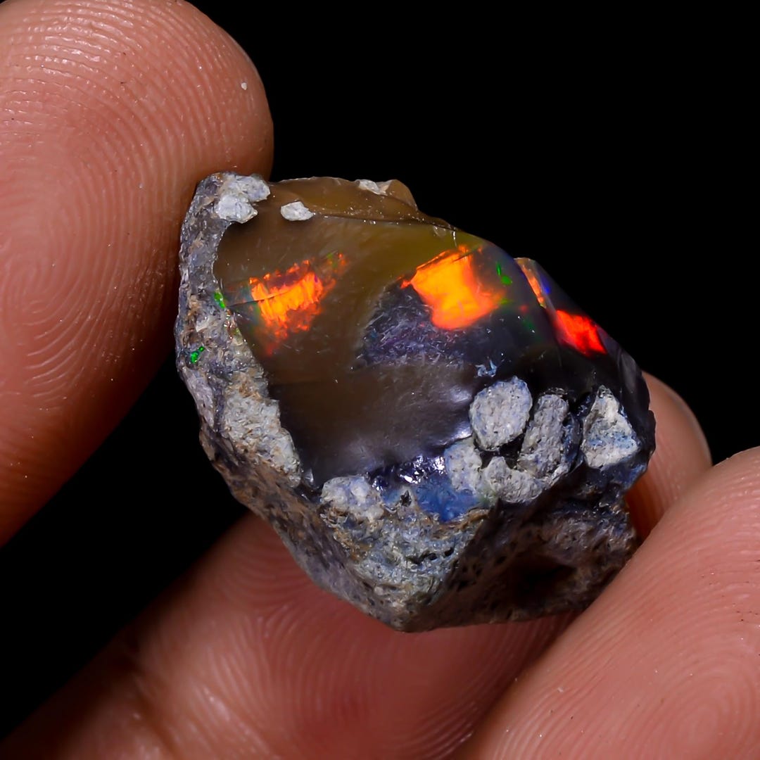 Black Opal Rough, Dry Opal Rough Multi Fire Opal, Loose Opal Welo Fire ...