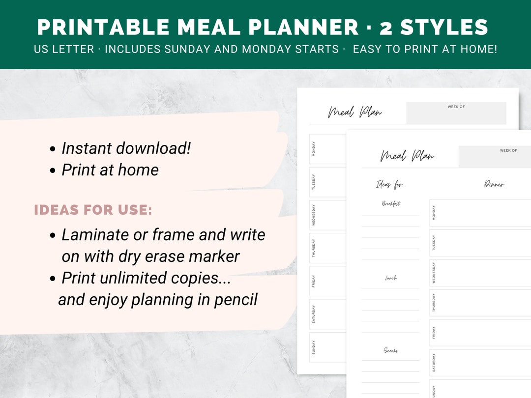 Simple Meal Planner Printable - Etsy