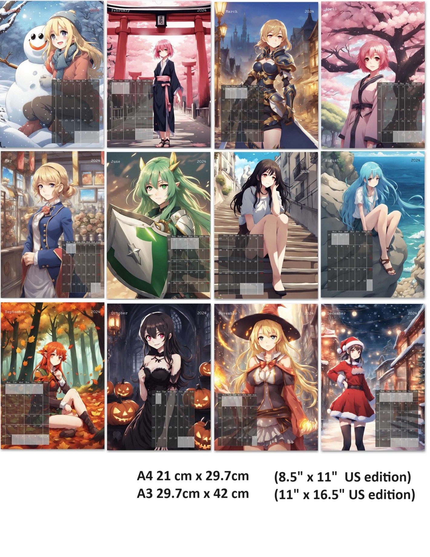 Japanese Anime Style Calendar, Wall Calendars - Etsy