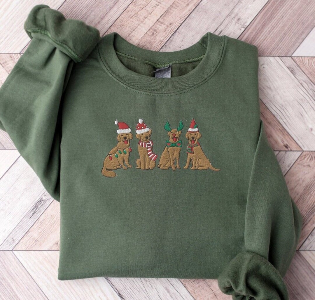 EMBROIDERED Christmas Dog Sweatshirt, Christmas Dog Crewneck, Christmas ...