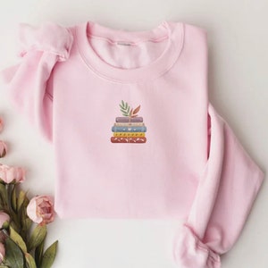 EMBROIDERED BOOK Sweatshirt, Book Shirt, Book Lover Embroidered ...
