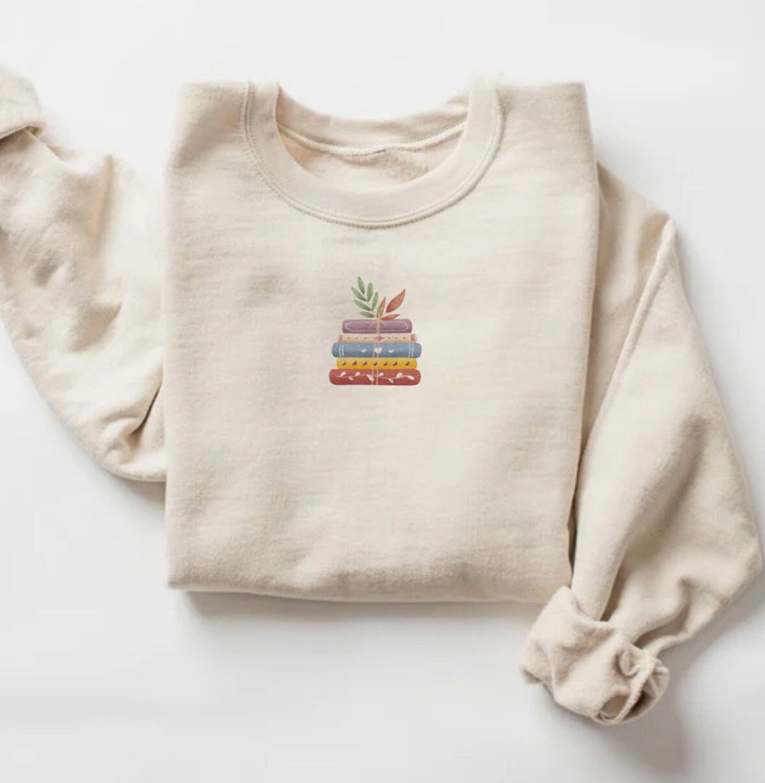 EMBROIDERED BOOK Sweatshirt, Book Shirt, Book Lover Embroidered ...