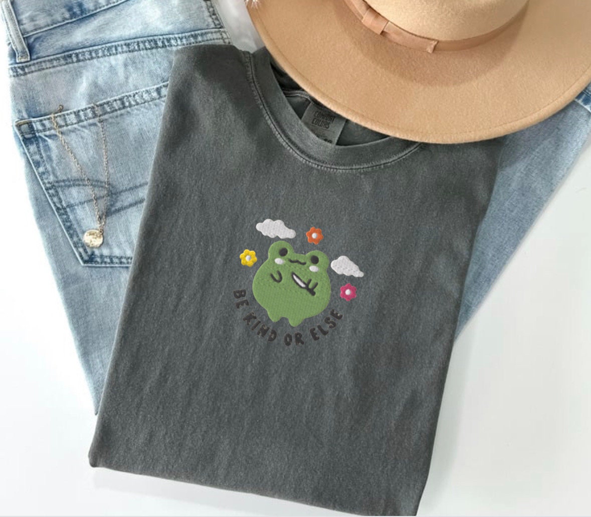 EMBROIDERED FROG Shirt, Be Kind FROG, Comfort Colors Frog Tshirt, Funny ...