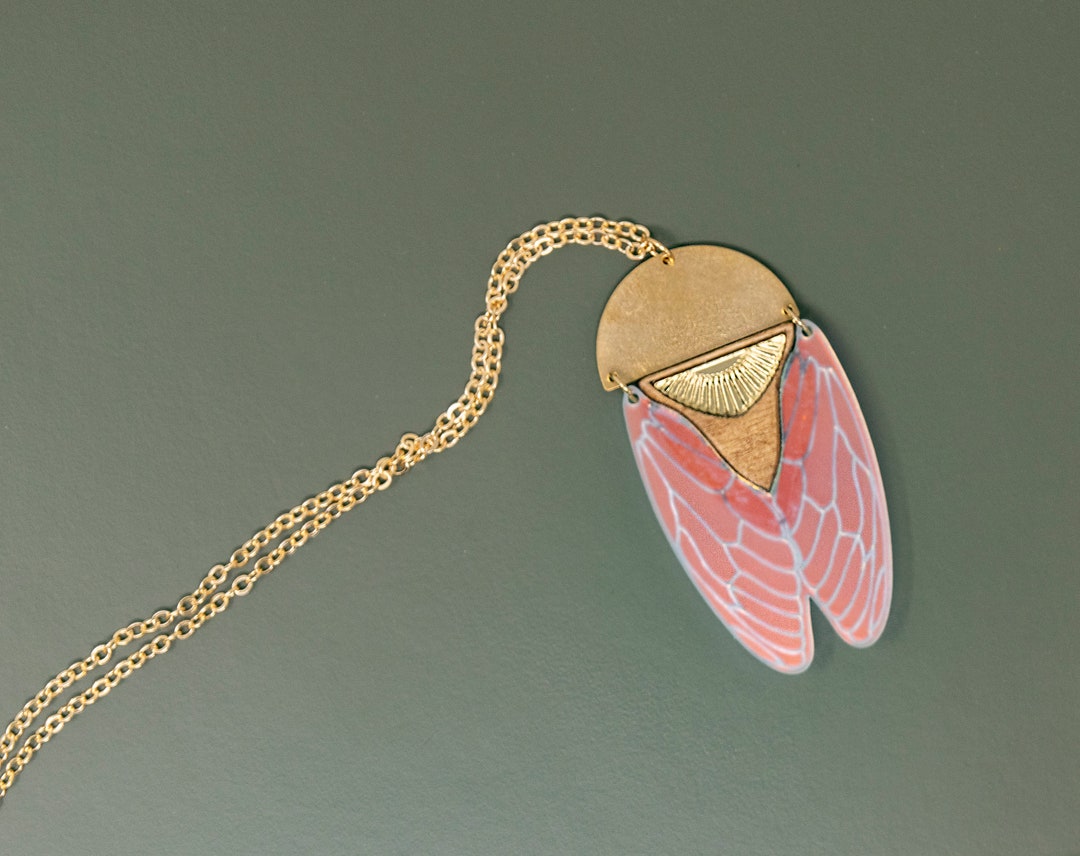 Iridescent Cicada Wing Necklace: Gold Mirror & Brass Jewelry - Etsy