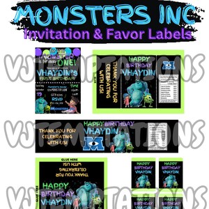 Monsters Inc Invitation & Favor Labels - Etsy