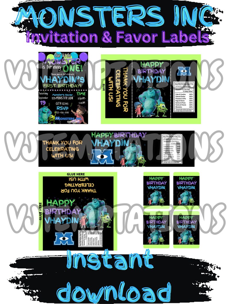 Monsters Inc Invitation & Favor Labels - Etsy