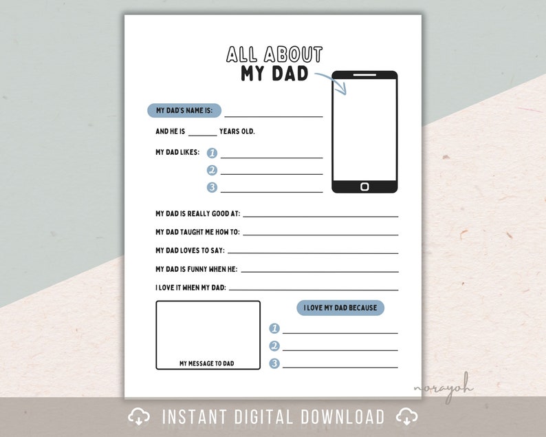 ALL About My DAD Father's Day Card Questionnaire Fill in the Blanks ...