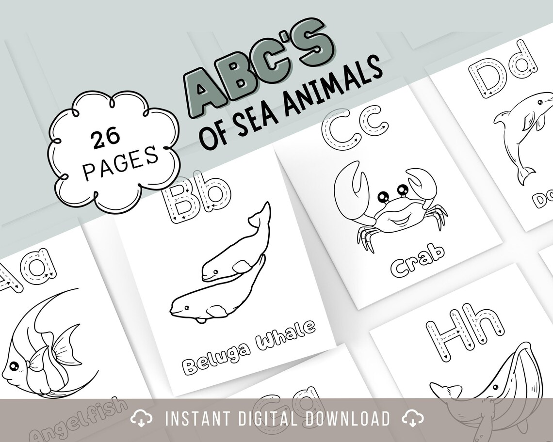 ABC SEA ANIMALS Coloring Book | Alphabet Tracing | Ocean Fish Color ...