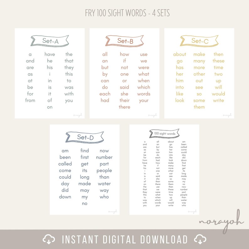 First 100 FRY SIGHT WORDS Printable File | Learn to Read Flashcard ...