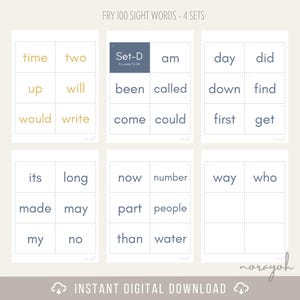 First 100 FRY SIGHT WORDS Printable File | Learn to Read Flashcard ...