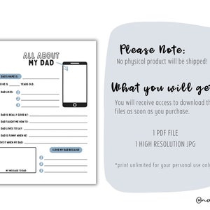 ALL About My DAD Father's Day Card Questionnaire Fill in the Blanks ...