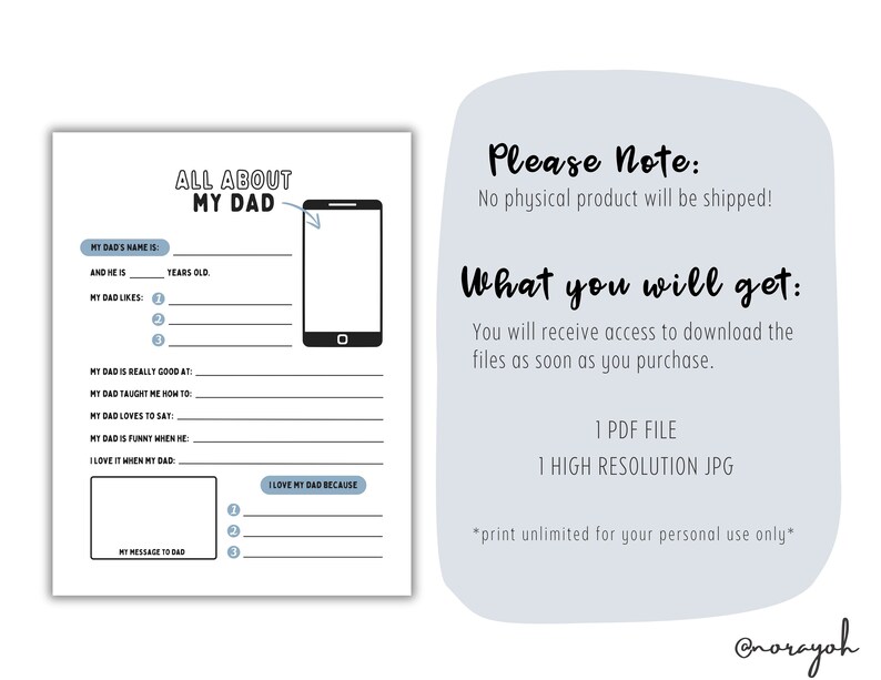 ALL About My DAD Father's Day Card Questionnaire Fill in the Blanks ...