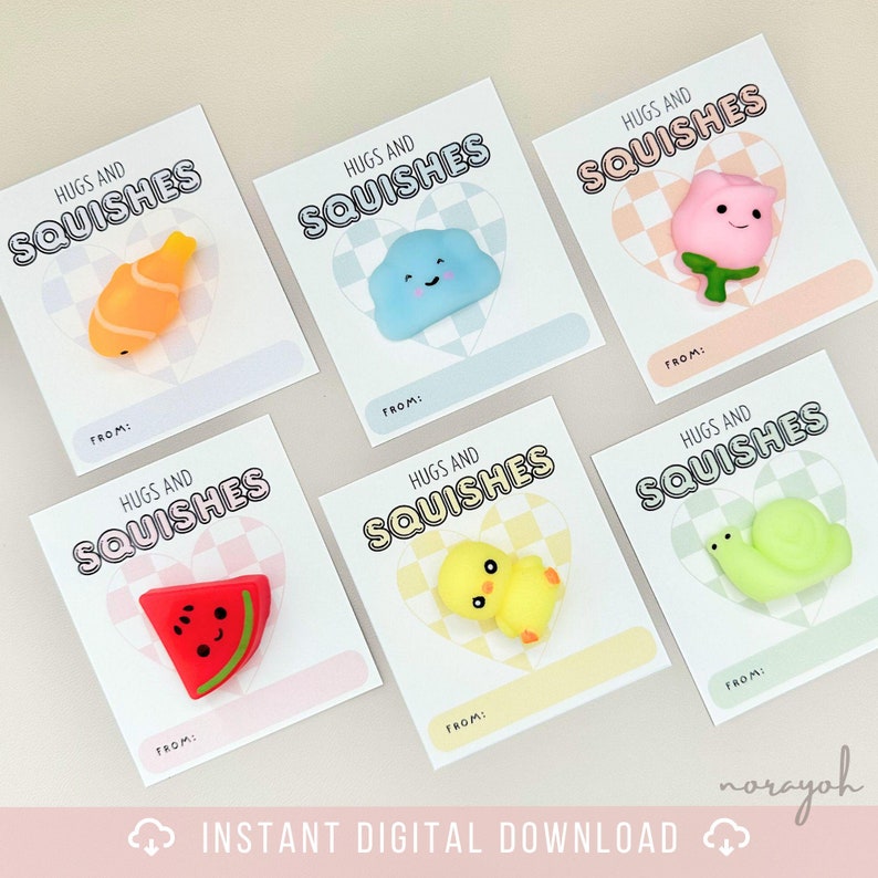 HUGS & SQUISHES Valentine Day | Cute Printable Valentine's Cards ...