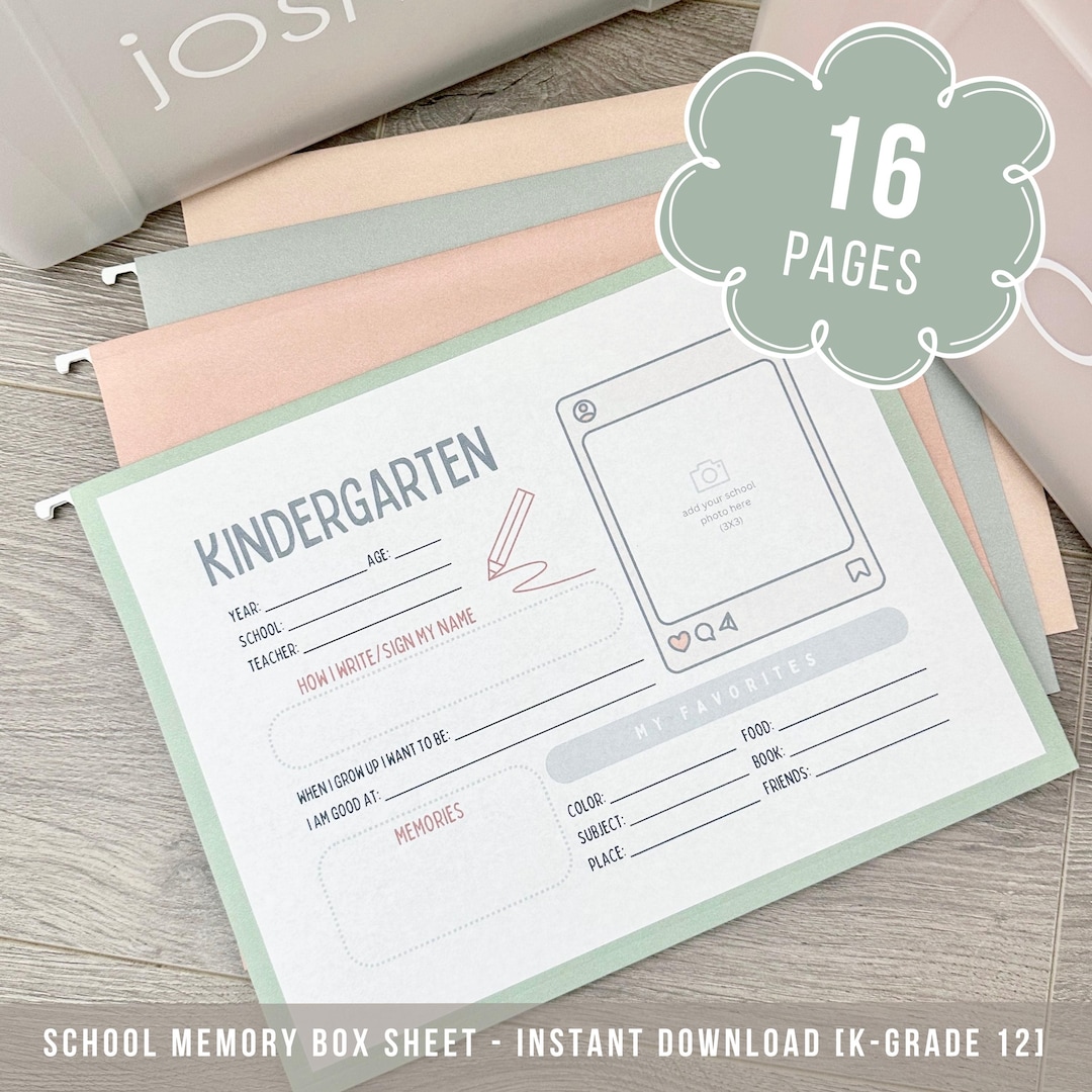 SCHOOL MEMORY BOX File Folder Cover | Printable Sheet Questionnaire ...