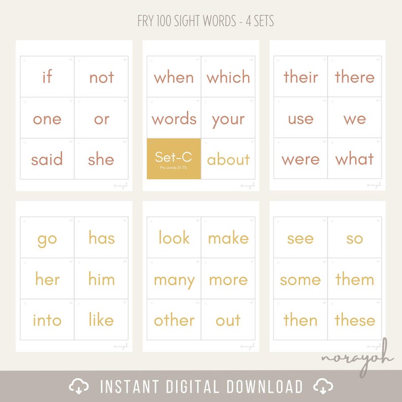 First 100 FRY SIGHT WORDS Printable File | Learn to Read Flashcard ...