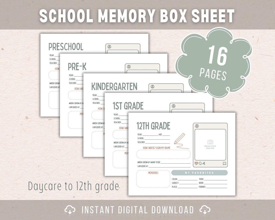 SCHOOL MEMORY BOX File Folder Cover | Printable Sheet Questionnaire ...