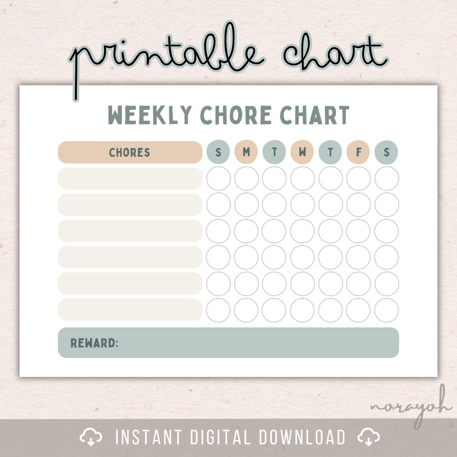 WEEKLY CHORE CHART | Childrens Printable Rewarding Routine Chores ...
