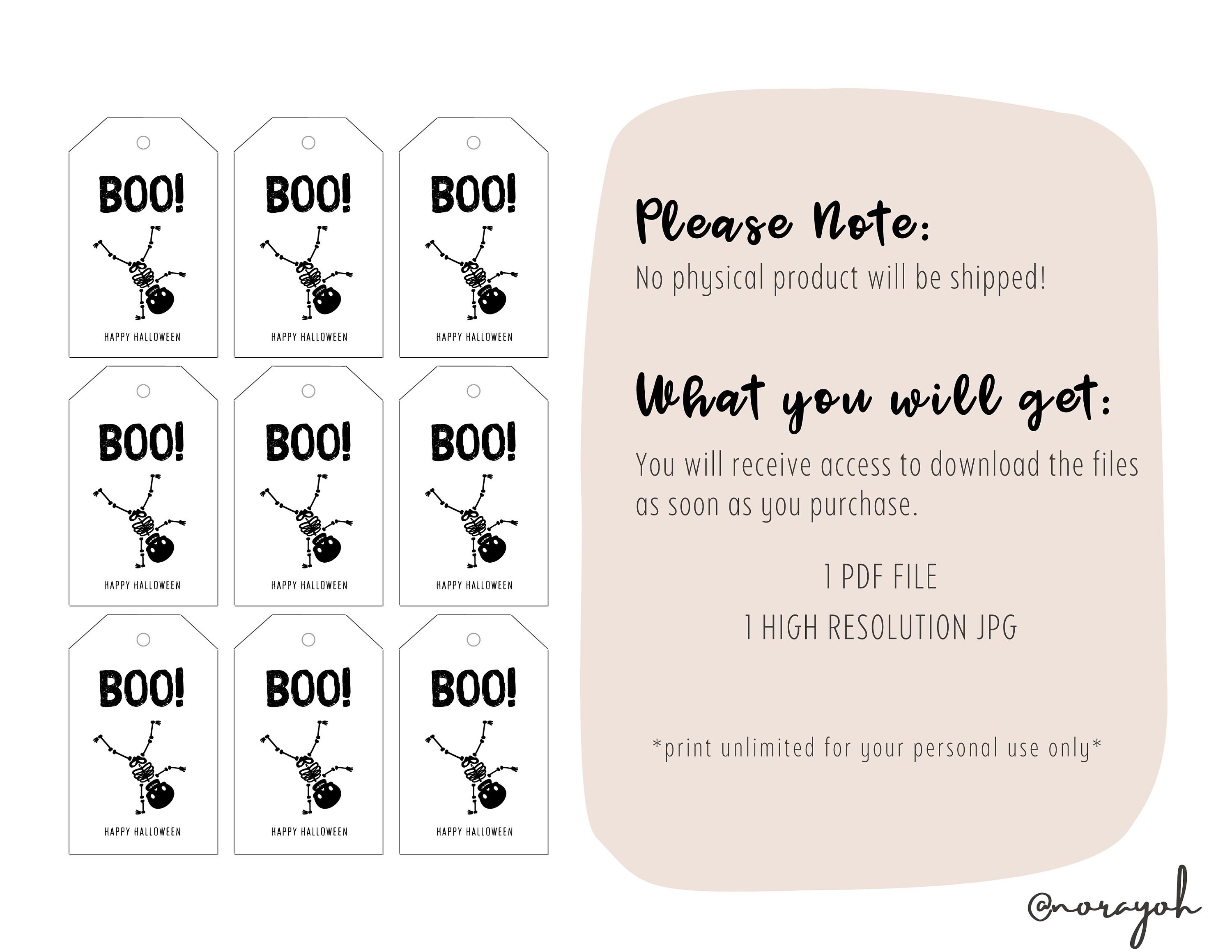 BOO! Skeleton - Happy Halloween Printable | Gift Tag | Favor Goodie Bag ...