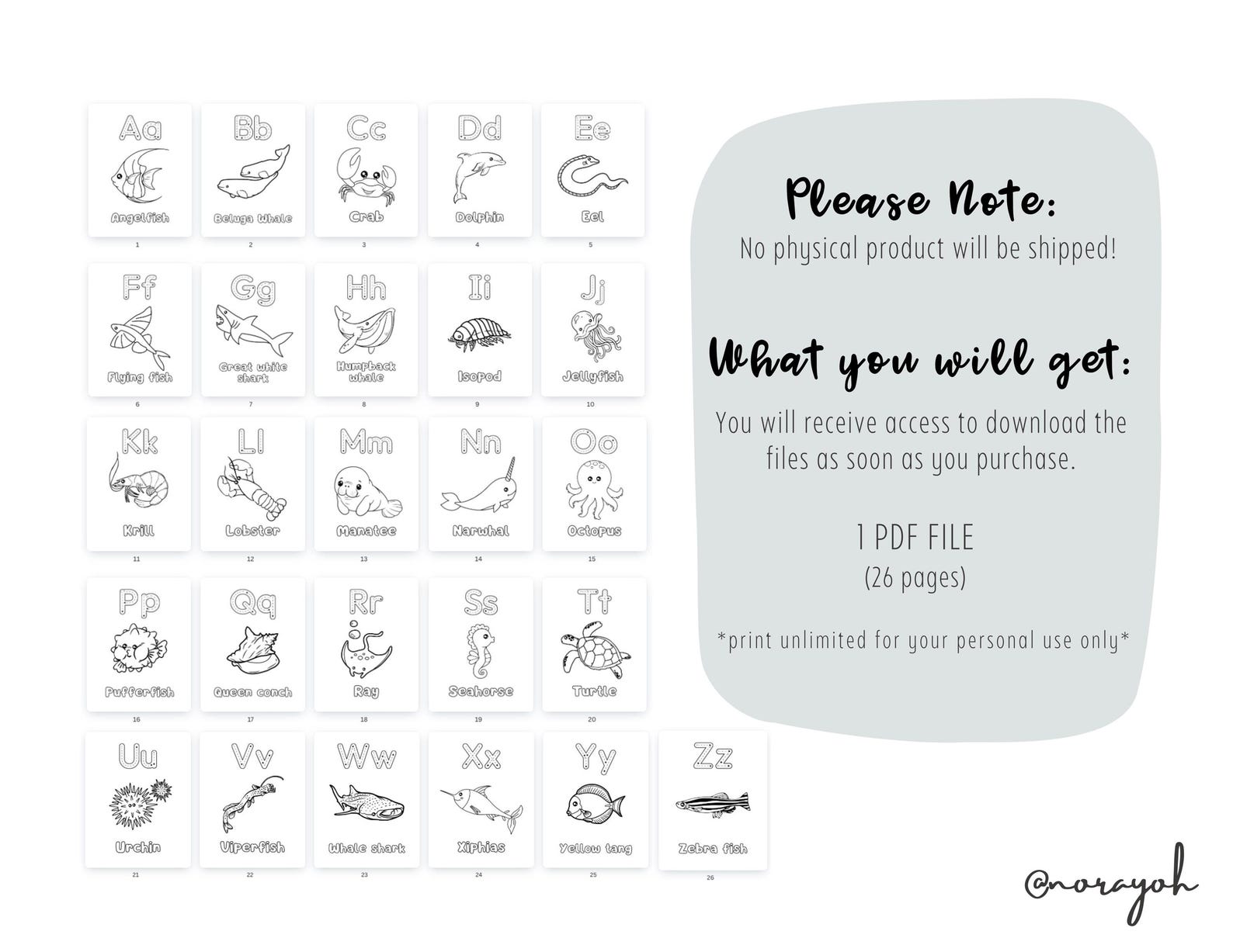 ABC SEA ANIMALS Coloring Book | Alphabet Tracing | Ocean Fish Color ...