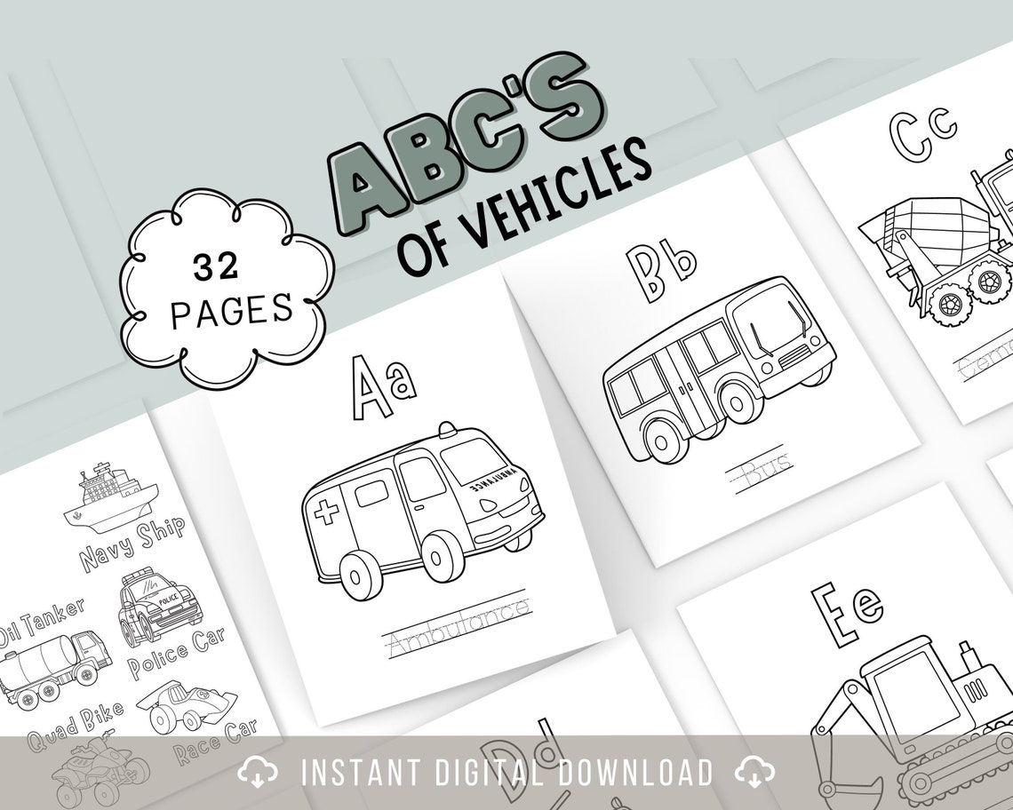 ABC Vehicles Coloring Book | Cars | Construction Trucks | Boats ...