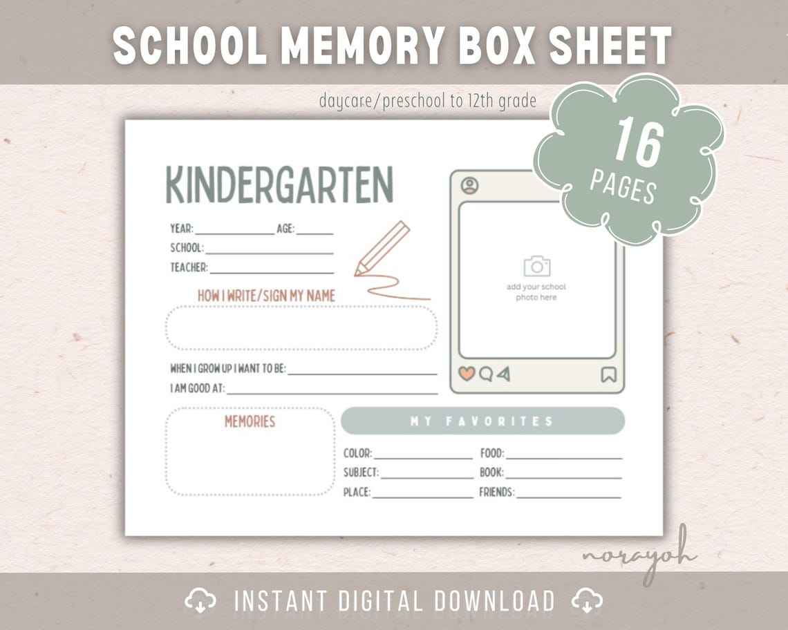 SCHOOL MEMORY BOX File Folder Cover | Printable Sheet Questionnaire ...